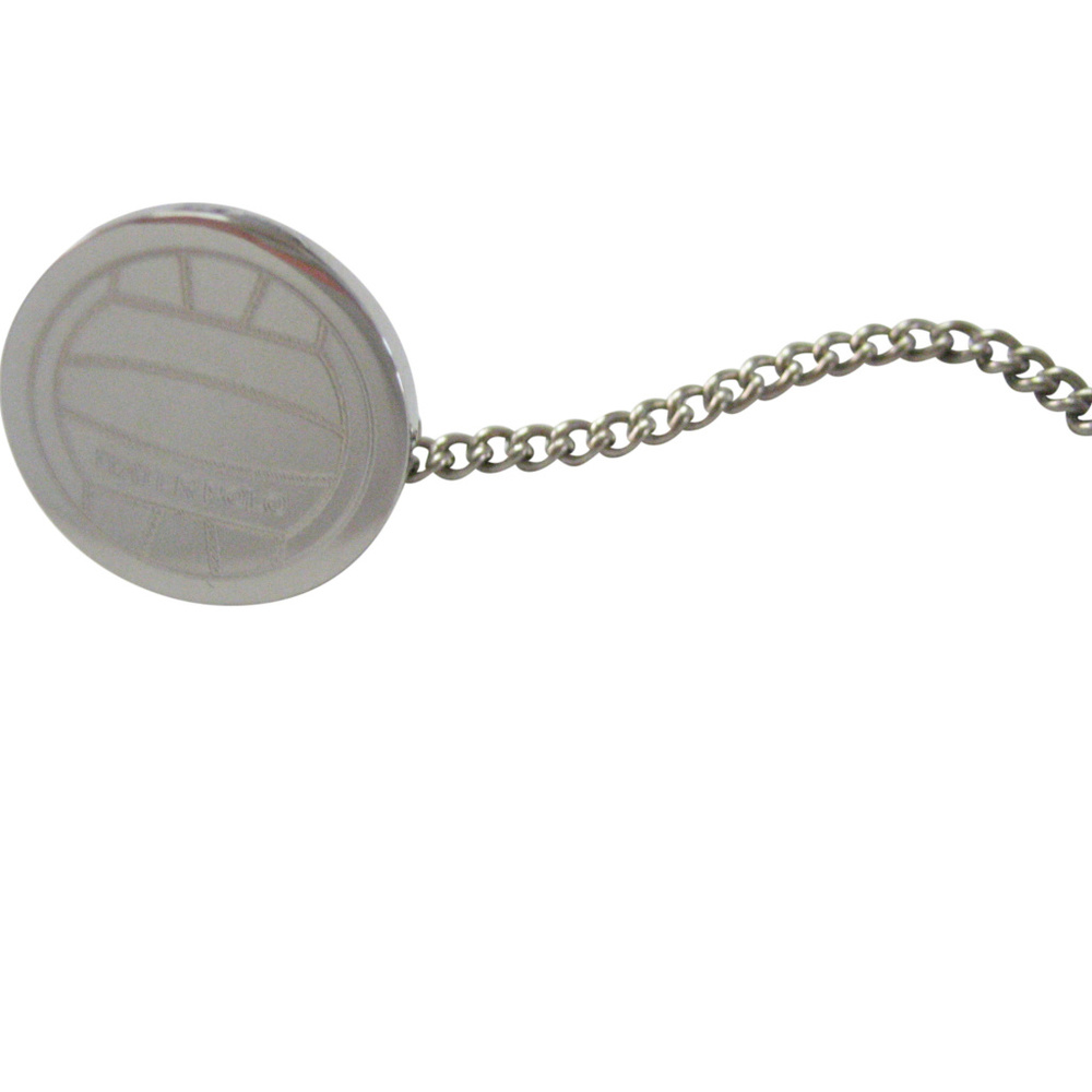 Silver Toned Etched Round Water Polo Tie Tack - Gem